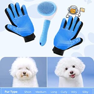 Cat Grooming Glove Brush, RIFNEEIM Pet Deshedding Glove with Self Cleaning Slicker Brush, Efficient Pet Hair Remover Massage Tool with Enhanced Five Finger Design for Cat Dog