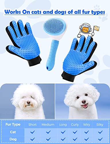 Cat Grooming Glove Brush, RIFNEEIM Pet Deshedding Glove with Self Cleaning Slicker Brush, Efficient Pet Hair Remover Massage Tool with Enhanced Five Finger Design for Cat Dog