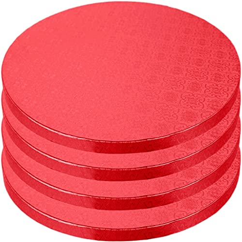 12 Inch Cake Boards - 4 Pack Cake Drums 12 Inch Dia - Disposable Red Cake Board Circles - Reusable Round Cake Boards - Cake Base Cardboard Cake Rounds - Cake Decorating Supplies & Baking Supplies