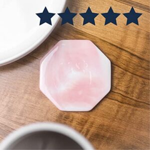 Coasters for Drinks Pink Marble Ceramic | Standard 4 Inch Pink Coaster Set of 4 | Coffee Drink Coasters for Desk & Glass Table by Cotea