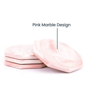 Coasters for Drinks Pink Marble Ceramic | Standard 4 Inch Pink Coaster Set of 4 | Coffee Drink Coasters for Desk & Glass Table by Cotea