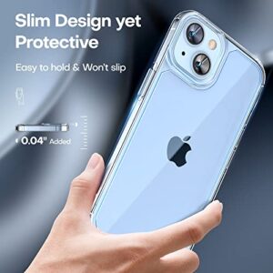 TAURI 5 in 1 Designed for iPhone 14 Plus Case Clear, [Not-Yellowing] with 2X Tempered Glass Screen Protector + 2X Camera Lens Protector, [Military-Grade Drop Protection] Slim Phone Case 6.7 Inch