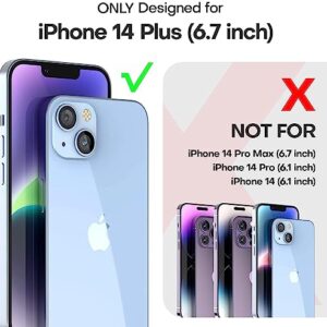 TAURI 5 in 1 Designed for iPhone 14 Plus Case Clear, [Not-Yellowing] with 2X Tempered Glass Screen Protector + 2X Camera Lens Protector, [Military-Grade Drop Protection] Slim Phone Case 6.7 Inch