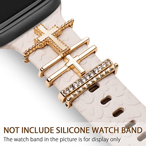 POPIGROUND Watch Band Charms Compatible with Apple Watch Band for Women Girls, 5pcs Watch Charms for 20mm 22mm Watch Band Bling jewelry Accessories (Cross)