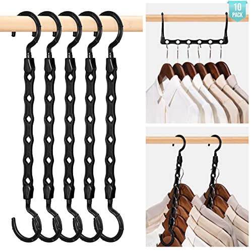 HOUSE DAY Space Saving Hangers for Clothes 10 Pack, Black Magic Hangers Multi Hangers Organizer, Closet Organizers and Storage System Closet Space Saver Hangers, Collapsible Hangers for Clothes