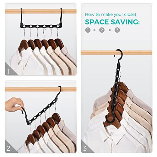 HOUSE DAY Space Saving Hangers for Clothes 10 Pack, Black Magic Hangers Multi Hangers Organizer, Closet Organizers and Storage System Closet Space Saver Hangers, Collapsible Hangers for Clothes