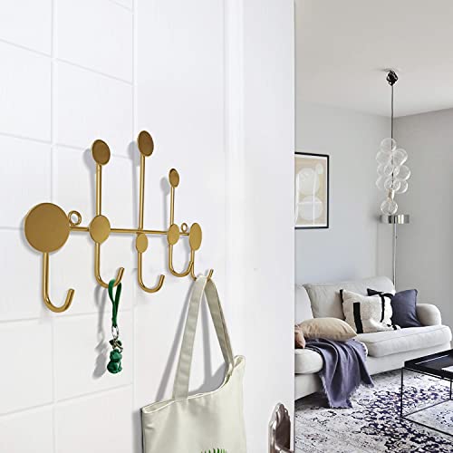 Dianhengmi Coat Rack Wall Mounted, 5 Wall Hooks Heavy Duty Gold Metal Hanger, Coat Hooks for Coat Hat Towel Purse Robes Mudroom Bathroom Entryway (2 Packs)