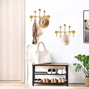 Dianhengmi Coat Rack Wall Mounted, 5 Wall Hooks Heavy Duty Gold Metal Hanger, Coat Hooks for Coat Hat Towel Purse Robes Mudroom Bathroom Entryway (2 Packs)