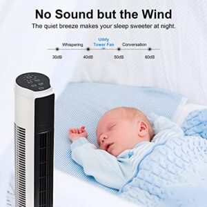 Uthfy Tower Fan with Remote, 80° Oscillating Bladeless Fan with 10H Timer, 36" Quiet Floor Standing Cooling Fan with 3 Speeds, 3 Modes in Bedroom, Living Room,Study, Office, White