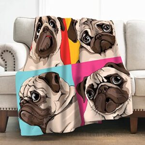 levens pug dog blanket gifts for women girls boys decor for home bedroom living room dorm crib, adorable soft fluffy lightweight throw plush blankets colorful 50"x60"