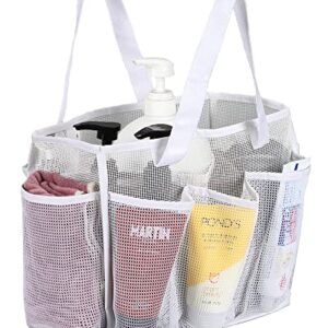 Qimodo Mesh Shower Caddy Tote with V-separated Compartment,Heavy Duty Toiletry Bath Basket Bag for Dorm College Gym Camping (White)