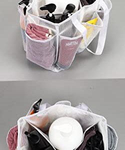 Qimodo Mesh Shower Caddy Tote with V-separated Compartment,Heavy Duty Toiletry Bath Basket Bag for Dorm College Gym Camping (White)