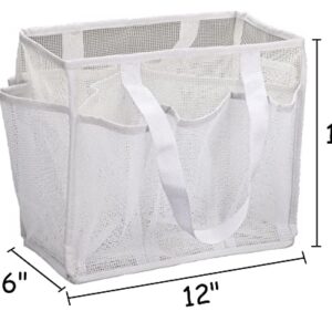 Qimodo Mesh Shower Caddy Tote with V-separated Compartment,Heavy Duty Toiletry Bath Basket Bag for Dorm College Gym Camping (White)