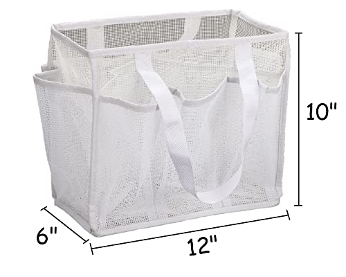 Qimodo Mesh Shower Caddy Tote with V-separated Compartment,Heavy Duty Toiletry Bath Basket Bag for Dorm College Gym Camping (White)