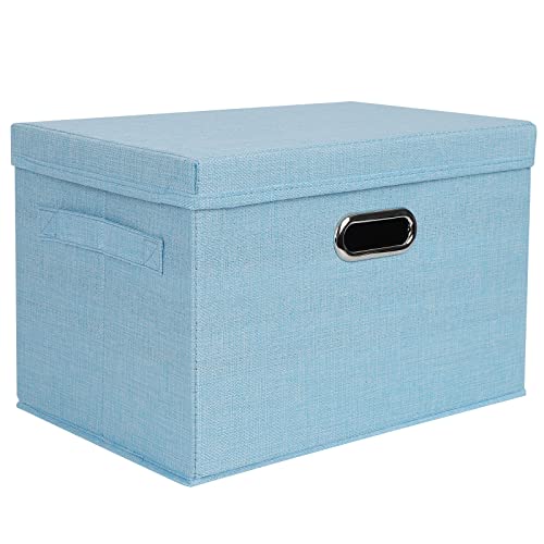 DAYARD Foldable Storage Boxes with Lids Linen Fabric Stackable Storage Bins Organizer Containers Baskets Cube with Cover for Closet Office Nursery, BLue (15 x 10 x 10)