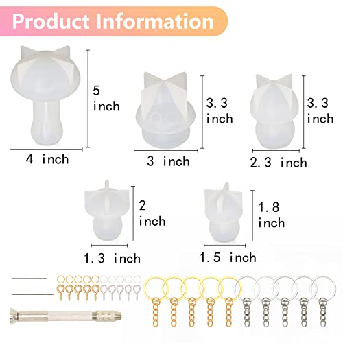 5 Sizes Mushroom Resin Molds Kit, 38Pcs Silicone Mold Set for Epoxy Casting, with 1 Hand Drill 2 Drill Bits 10 Key Rings 10 Screw Pins 10 Jump Rings, DIY Keychain Charms House Oraments