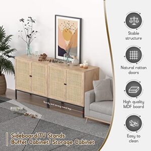 XIAO WEI Set of 2 Sideboard with Handmade Natural Rattan Doors, Rattan Cabinet Console Table Storage Cabinet Buffet Cabinet, for Kitchen, Living Room, Hallway, Entryway, Natural