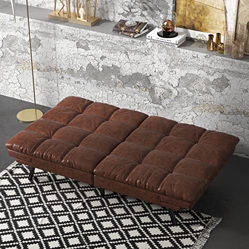 FONTOI Futon Sofa Bed Memory Foam Couch Sleeper Daybed Foldable Convertible Loveseat, Brown