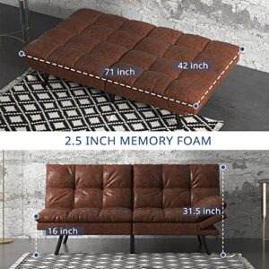 FONTOI Futon Sofa Bed Memory Foam Couch Sleeper Daybed Foldable Convertible Loveseat, Brown