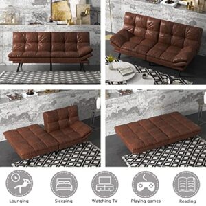 FONTOI Futon Sofa Bed Memory Foam Couch Sleeper Daybed Foldable Convertible Loveseat, Brown