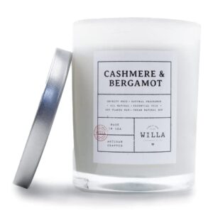 Willa Cashmere & Bergamot Highly Scented Candle - All Natural Soy Wax Luxury Candles Made in The USA with Essential Oils - Best for a Home / Aromatherapy / Gift / Spa / Bathroom 9oz Jar Candle