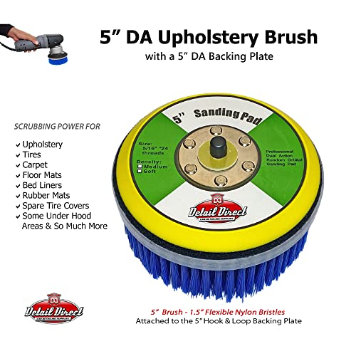 Detail Direct Carpet and Upholstery Brush Kit with 5" Backing Plate for Dual Action Polishers, Hook and Loop (3 Piece Set)