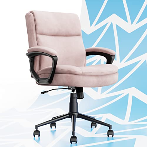 Click365 Click 365 Transform 2.0 Extra Comfort Ergonomic Mid Back Desk Chair, with Padded armrests, Adjustable-Height, Tilt, Lumbar Support, 360-Degree Swivel, Fabric, Pink