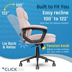 Click365 Click 365 Transform 2.0 Extra Comfort Ergonomic Mid Back Desk Chair, with Padded armrests, Adjustable-Height, Tilt, Lumbar Support, 360-Degree Swivel, Fabric, Pink