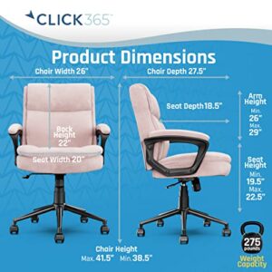 Click365 Click 365 Transform 2.0 Extra Comfort Ergonomic Mid Back Desk Chair, with Padded armrests, Adjustable-Height, Tilt, Lumbar Support, 360-Degree Swivel, Fabric, Pink