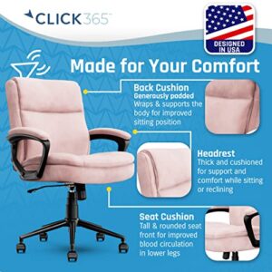 Click365 Click 365 Transform 2.0 Extra Comfort Ergonomic Mid Back Desk Chair, with Padded armrests, Adjustable-Height, Tilt, Lumbar Support, 360-Degree Swivel, Fabric, Pink