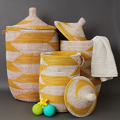 Jumbo Yellow Hooded Grass Basket Set