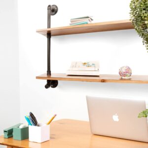 Pipe Floating Shelves, 2 Tier Wall Shelf with Towel Bar, Industrial Pipe Floating Shelves, Wall Mount Bookshelf for Bedroom, Kitchen, Living Room, Hanging Bookshelf 35.5 in L