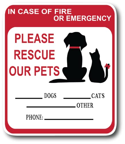 in Case of Fire Or Emergency Please Rescue Our Pets 5 Inch Front Door Window Alarm Alert Animal Pet Dog Cat Kitten Bird Rabbit Rescue House Home RV Safety CS1414-2PK