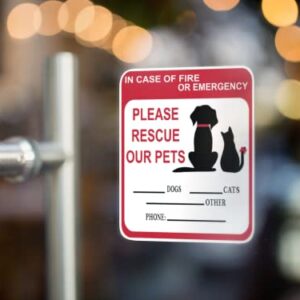 in Case of Fire Or Emergency Please Rescue Our Pets 5 Inch Front Door Window Alarm Alert Animal Pet Dog Cat Kitten Bird Rabbit Rescue House Home RV Safety CS1414-2PK