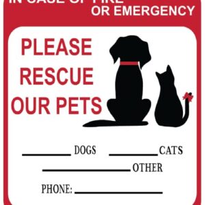 in Case of Fire Or Emergency Please Rescue Our Pets 5 Inch Front Door Window Alarm Alert Animal Pet Dog Cat Kitten Bird Rabbit Rescue House Home RV Safety CS1414-2PK