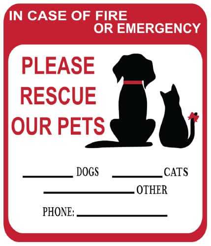 in Case of Fire Or Emergency Please Rescue Our Pets 5 Inch Front Door Window Alarm Alert Animal Pet Dog Cat Kitten Bird Rabbit Rescue House Home RV Safety CS1414-2PK