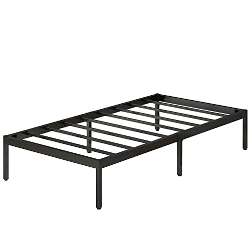 MIOCASA Metal Platform Bed Frame Twin Size Heavy Duty Industrial Bed with Steel Slat Support Easy Assembly Non-Slip Large Under Bed Storage Space 14 inch