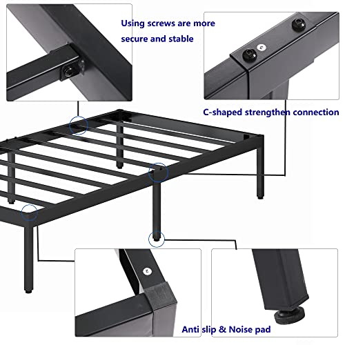 MIOCASA Metal Platform Bed Frame Twin Size Heavy Duty Industrial Bed with Steel Slat Support Easy Assembly Non-Slip Large Under Bed Storage Space 14 inch