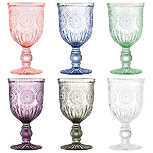 yungala colored wine glasses set of 6 colorful glass goblets made from solid glass colors, colorful wine glasses are 100% dishwasher safe, multi colored wine goblets are hand crafted