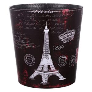 hanabass pu leather trash can eiffel tower decorative waterproof wastebasket garbage bin container vintage waste paper basket for home office bathroom