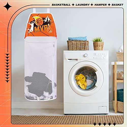 Basketball Laundry Hamper Over the Door Space Saving Hanging Mesh Laundry Basketball Hoop with Metal Hooks Laundry Hamper Basket For Kids Boys Girl Fun Birthday Gift Room Decor Collapsible