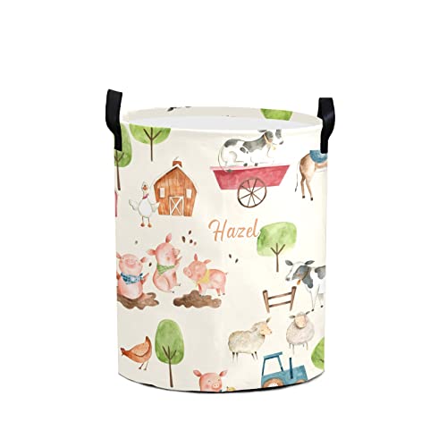 Farm Cow Animals Personalized Laundry Basket Clothes Hamper Storage Handle Waterproof, Custom Collapsible Large Capacity , for Bedroom Bathroom Toy Decoration