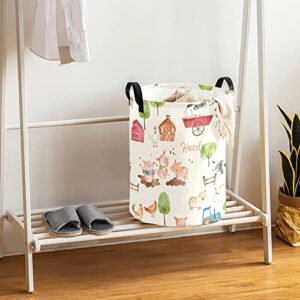 Farm Cow Animals Personalized Laundry Basket Clothes Hamper Storage Handle Waterproof, Custom Collapsible Large Capacity , for Bedroom Bathroom Toy Decoration