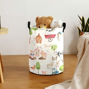 Farm Cow Animals Personalized Laundry Basket Clothes Hamper Storage Handle Waterproof, Custom Collapsible Large Capacity , for Bedroom Bathroom Toy Decoration