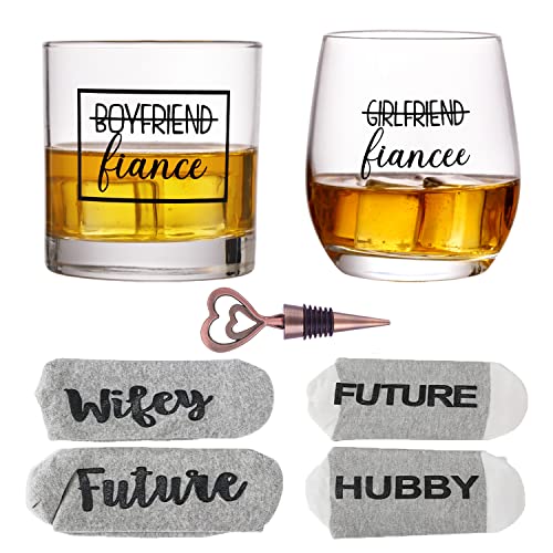 Boyfriend and Girlfriend Wine and Whiskey Glass Gift Set - Engagement Gifts for Couples - Fiance Fiancee Gift for Him and Her - Fiancee Gifts Set of 2 Wine Tumbler, Gifts Idea for Bridal Shower