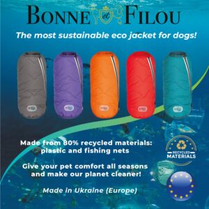 Bonne et Filou Sustainable Dog Jacket Vest Made in Ukraine with Premium Recycled Materials - Lightweight Warm Waterproof Windproof Winter Dog Coat Outfit for Cold Weather (X-Small-2, Grey)