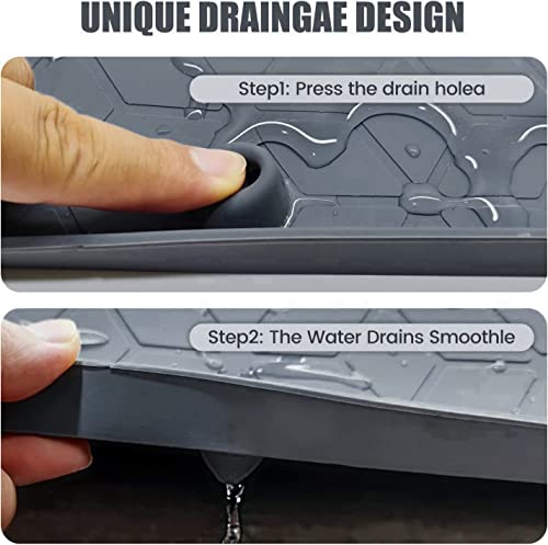 Under Sink Mat for Kitchen Waterproof, 34" x 22" Flexible Silicone Under Sink Liner with Drain Hole, Kitchen Cabinet Mat and Protector for Drips Leaks Spills, Gray