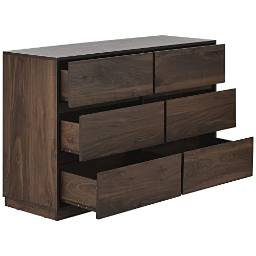 Knocbel 47.2in Mid-Century Modern Dresser for Bedroom, 6 Handle-Free Storage Drawers, 200lbs Weight Capacity, Dark Brown Dresser