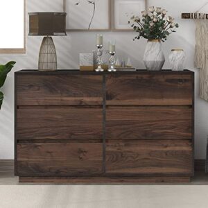 Knocbel 47.2in Mid-Century Modern Dresser for Bedroom, 6 Handle-Free Storage Drawers, 200lbs Weight Capacity, Dark Brown Dresser