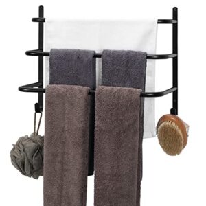 bathroom towel bar wall mounted towel rack metal black towel storage holder with 2 hooks 3-tier towel ladder towel rail for bathroom, laundry room, black